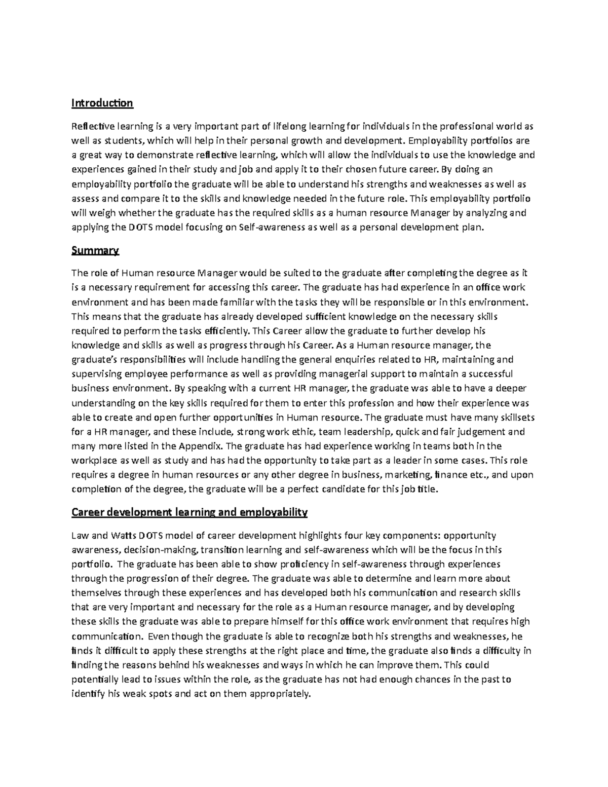 Portfolio - Introduction Reflective learning is a very important part ...