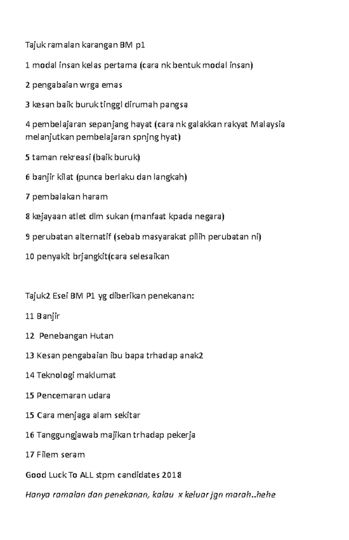 Kompilasi karangan dan esei - Tajuk ramalan karangan BM p 1 modal insan ...