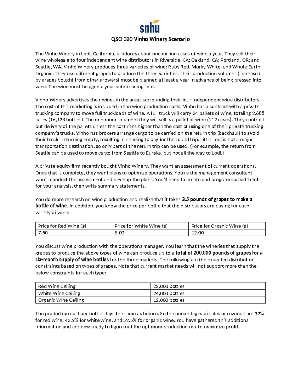 QSO 320 Vinho Winery Scenario - QSO 320 Vinho Winery Scenario The Vinho Winery in Lodi ...