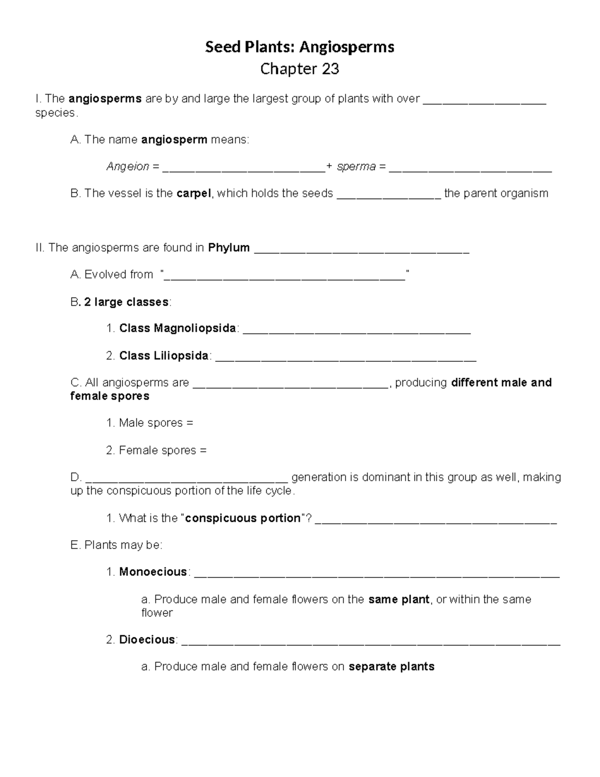 3 Angiosperms - study document - Seed Plants: Angiosperms Chapter 23 I ...