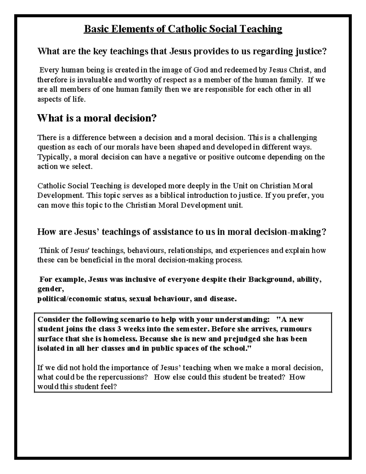 Basic elements of Catholic Social Teaching - If we are all members of ...