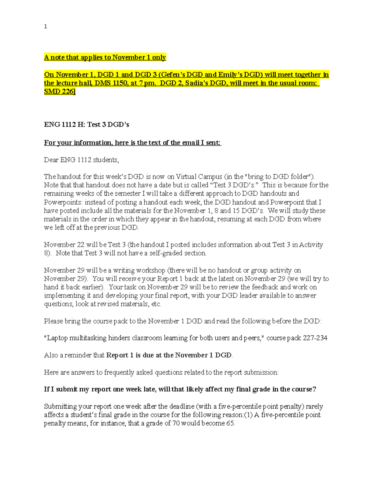 DGD handout Test 3 DGD's - A note that applies to November 1 only On ...