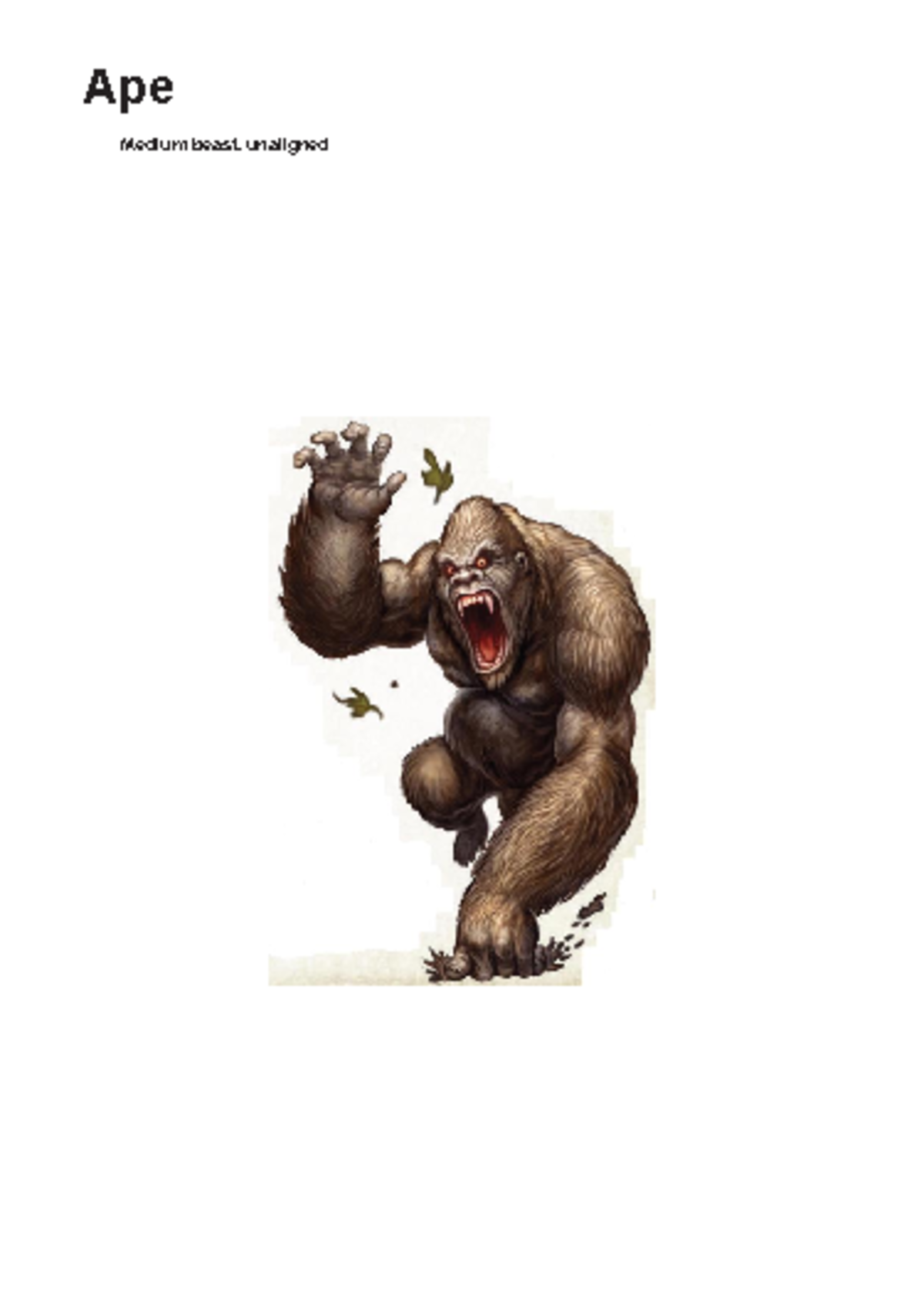 Beast cards - druid 2nd lvl cotm-1 - Ape Medium beast, unaligned ...