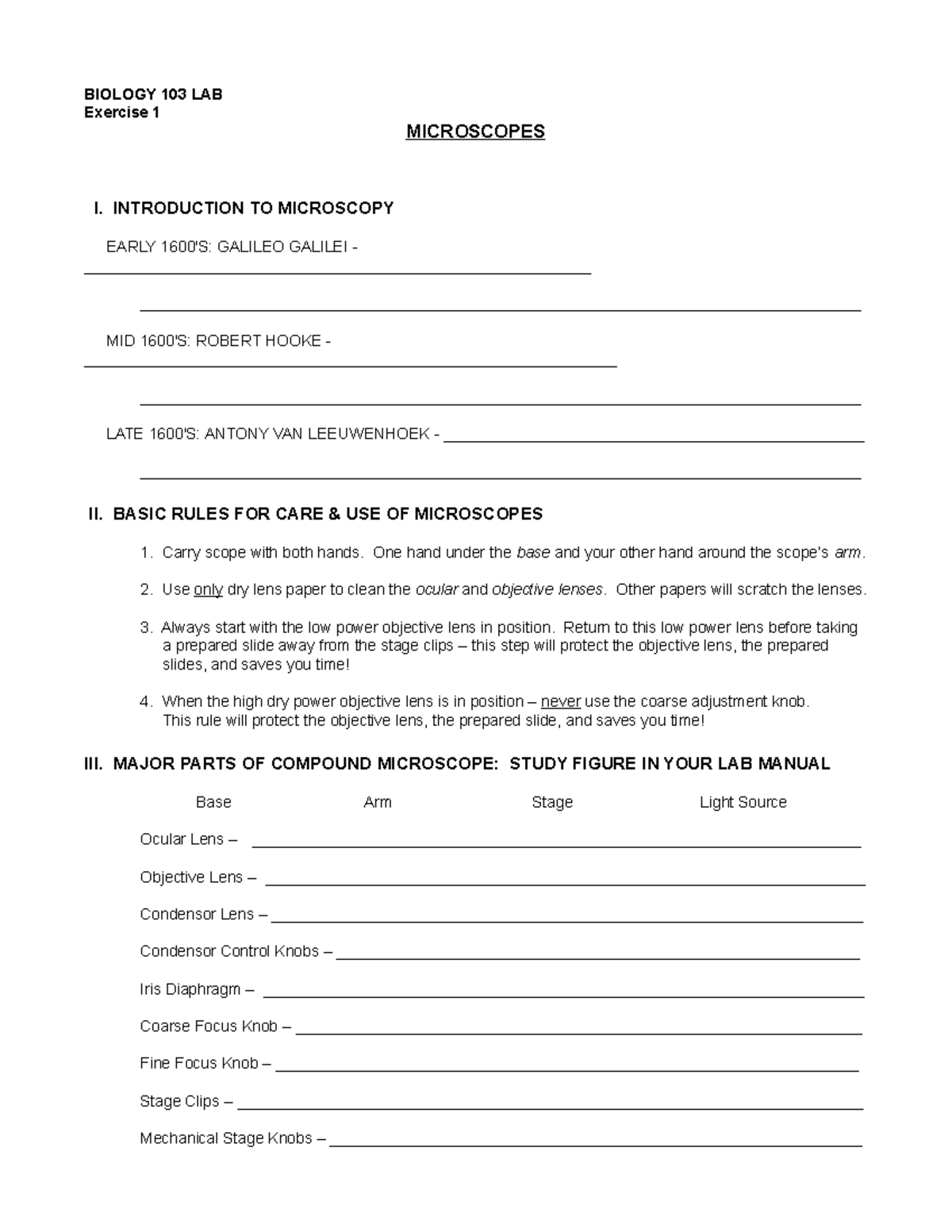 Week1 - This is coursework for Intro to Biology Lab. This was the ...