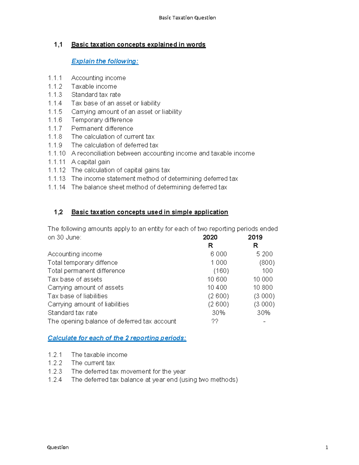 Basic Taxation Question - 1,1 Basic taxation concepts explained in ...