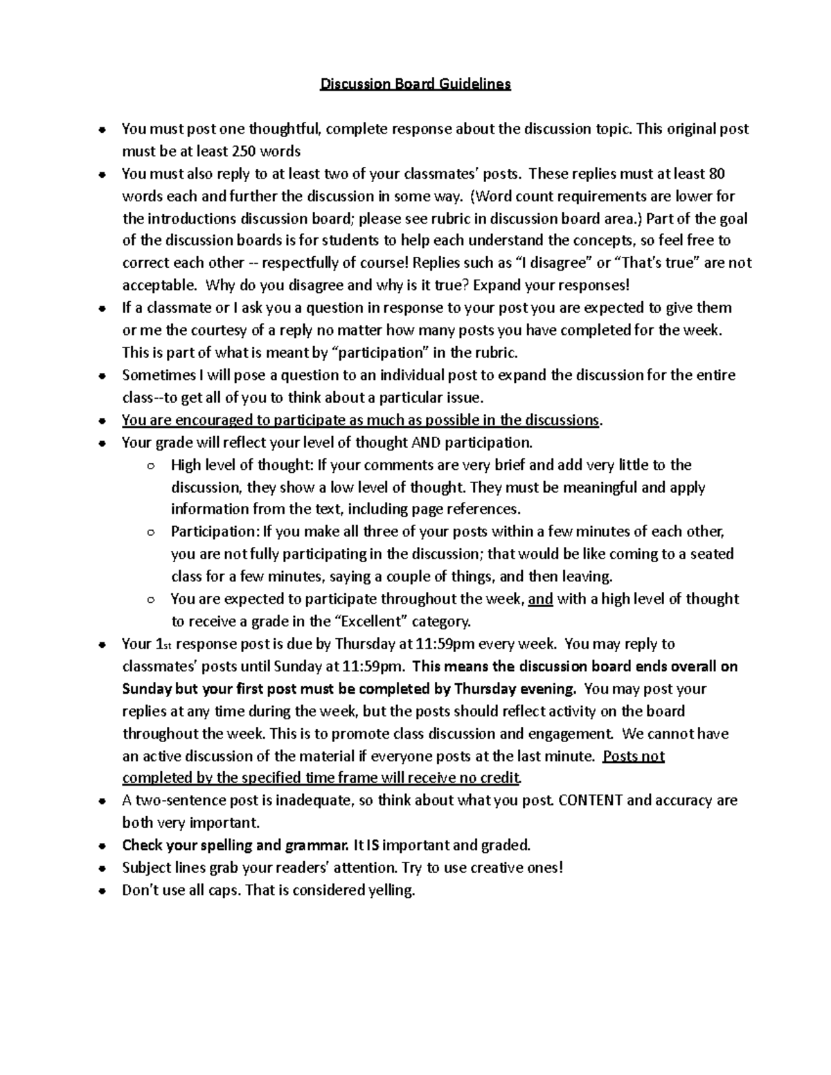 Discussion Board Guidelines - PSY 200 - Discussion Board Guidelines You ...