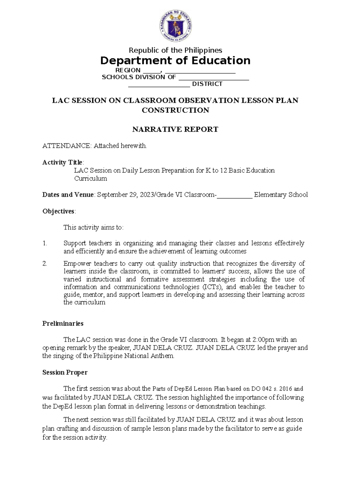 11. LAC ACR - forms - Department of Education REGION ...
