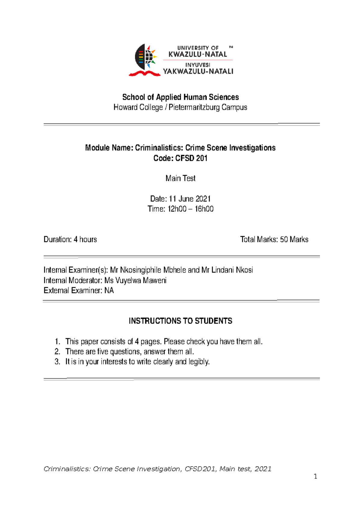 Test Paper - tutorial work for revision - School of Applied Human ...