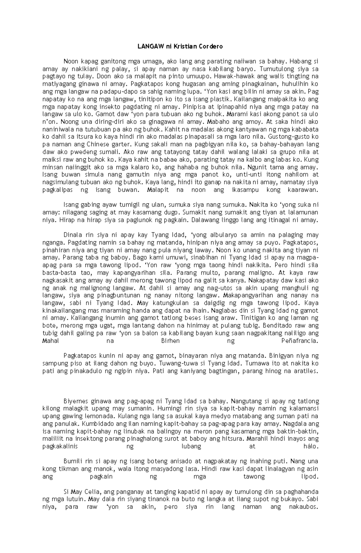 Langaw ni Kristian Cordero - LANGAW ni Kristian Cordero Noon kapag ...