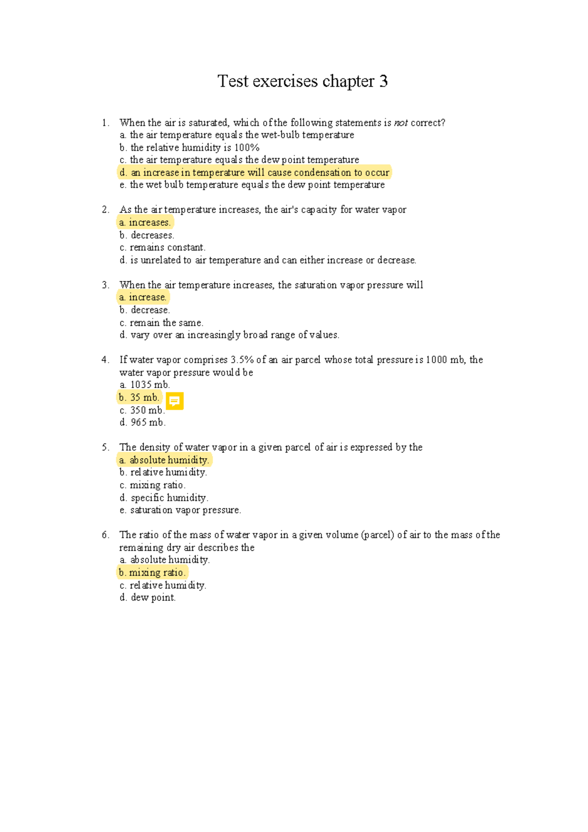Test chapter 3 (resuelto) - Test exercises chapter 3 When the air is ...