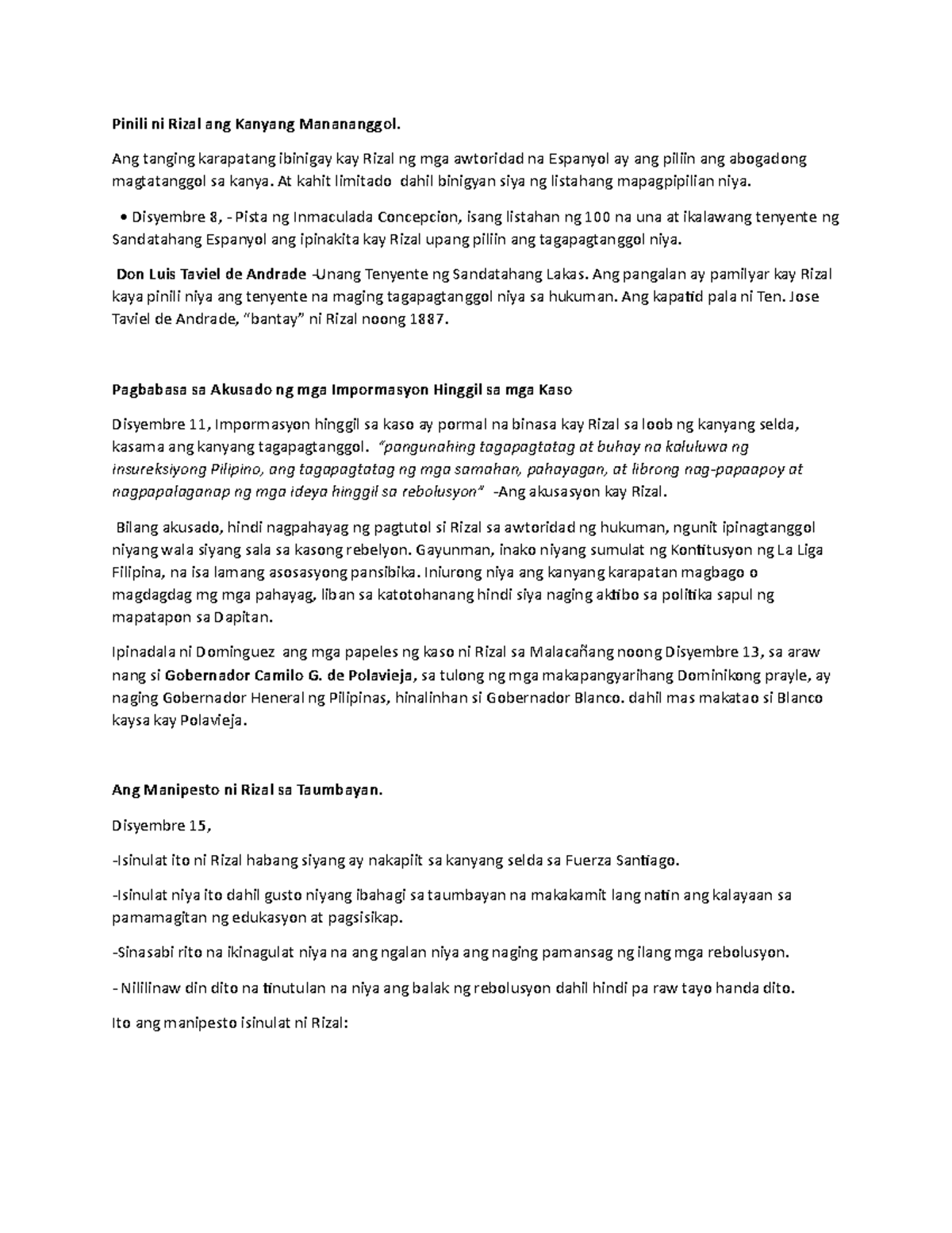 Documentqw - Phil. History and Government - Pinili ni Rizal ang Kanyang ...