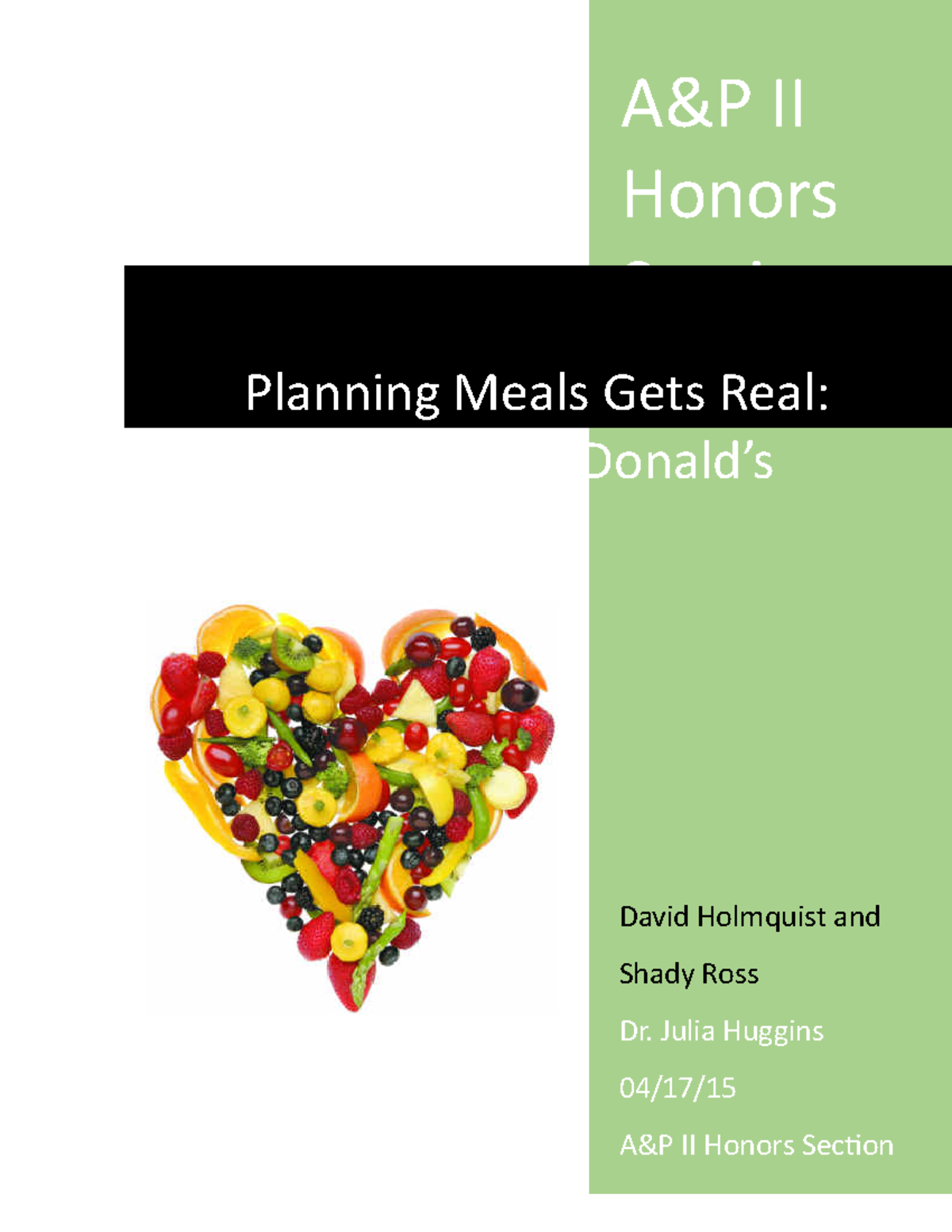 Meal Plan A&P Final - Grade: A - A&P II Honors Section David Holmquist ...