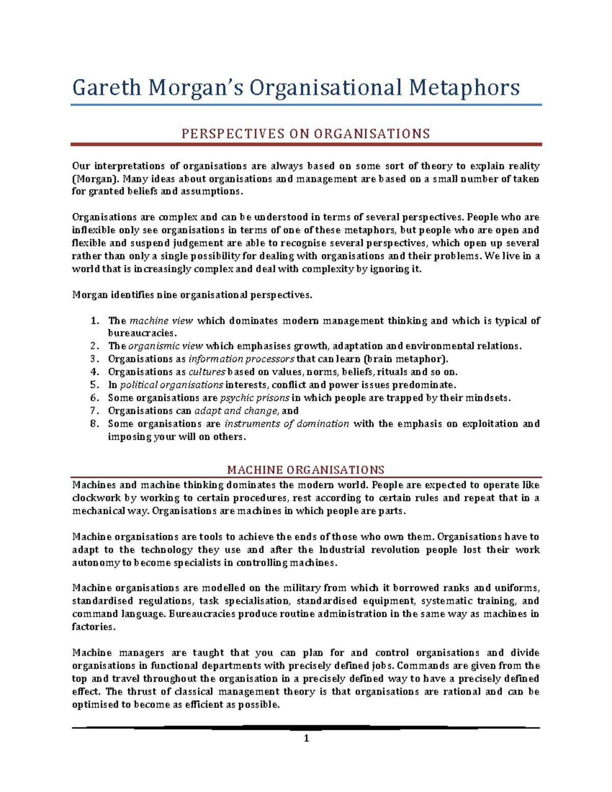 Organisational Metaphors - Gareth Morgan - Gareth Morgan’s ...