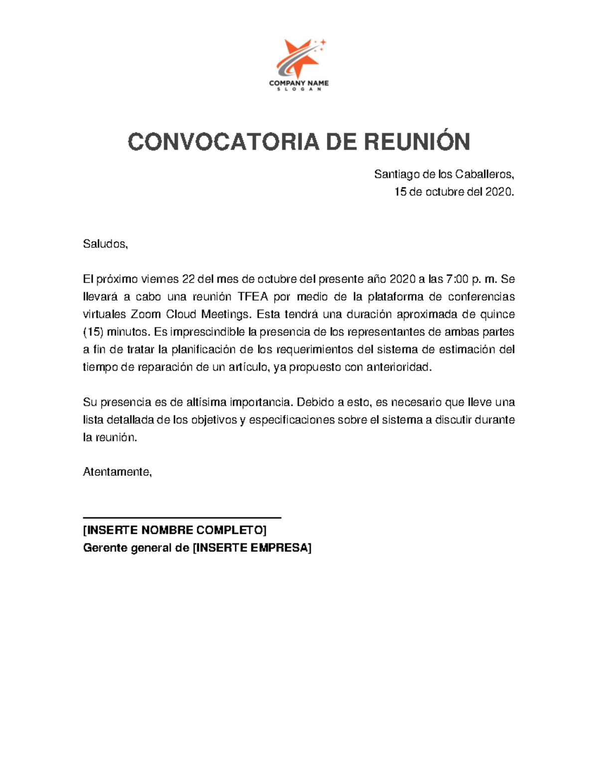 Convocatoria DE Reunión - CONVOCATORIA DE REUNIÓN Santiago de los ...