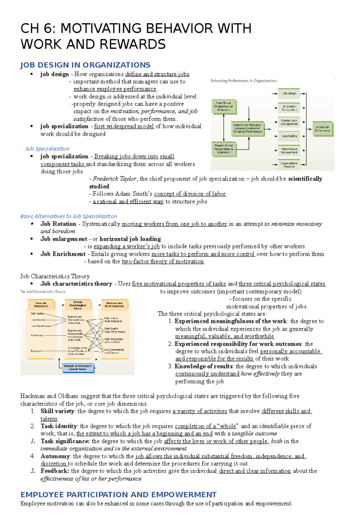 CH 6 BME Notes - CH 6: MOTIVATING BEHAVIOR WITH WORK AND REWARDS JOB ...