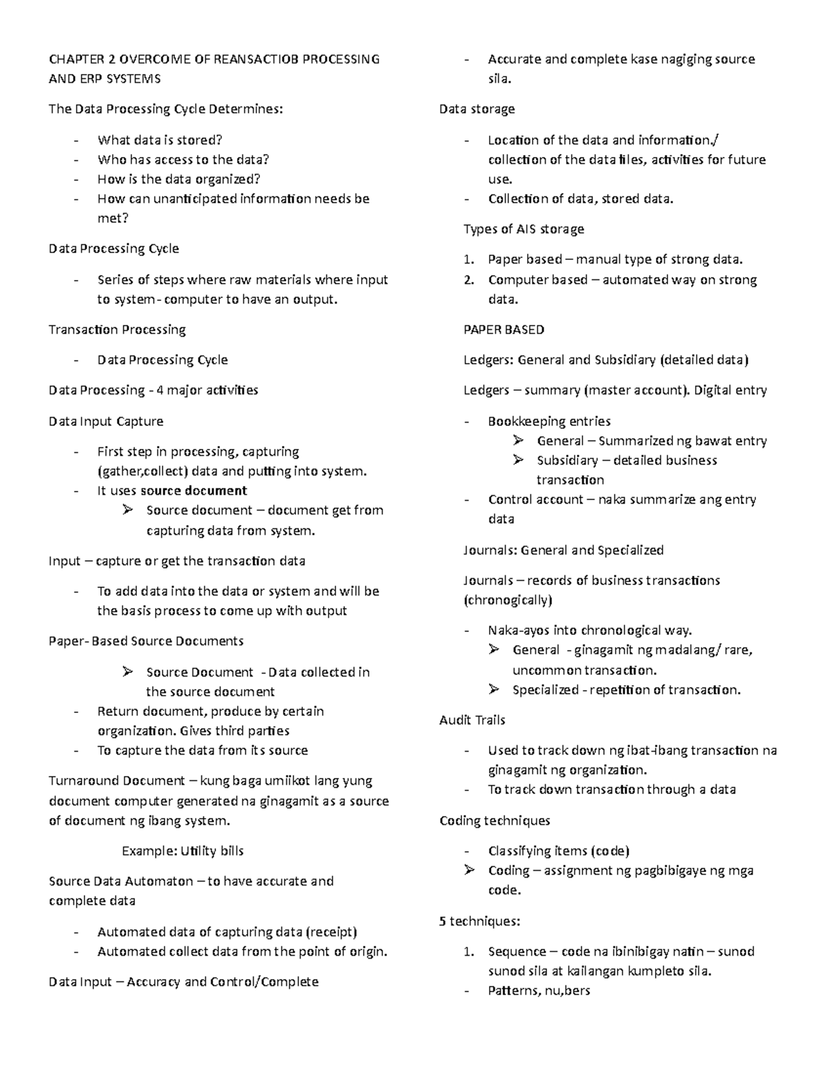 AIS CHAP 2 Lecture - CHAPTER 2 OVERCOME OF REANSACTIOB PROCESSING AND ERP SYSTEMS The Data - Studocu
