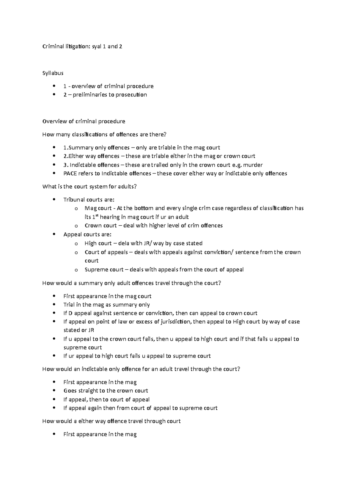 Criminal litigation sylabus 1 and 2 - Criminal litigation: syal 1 and 2 ...