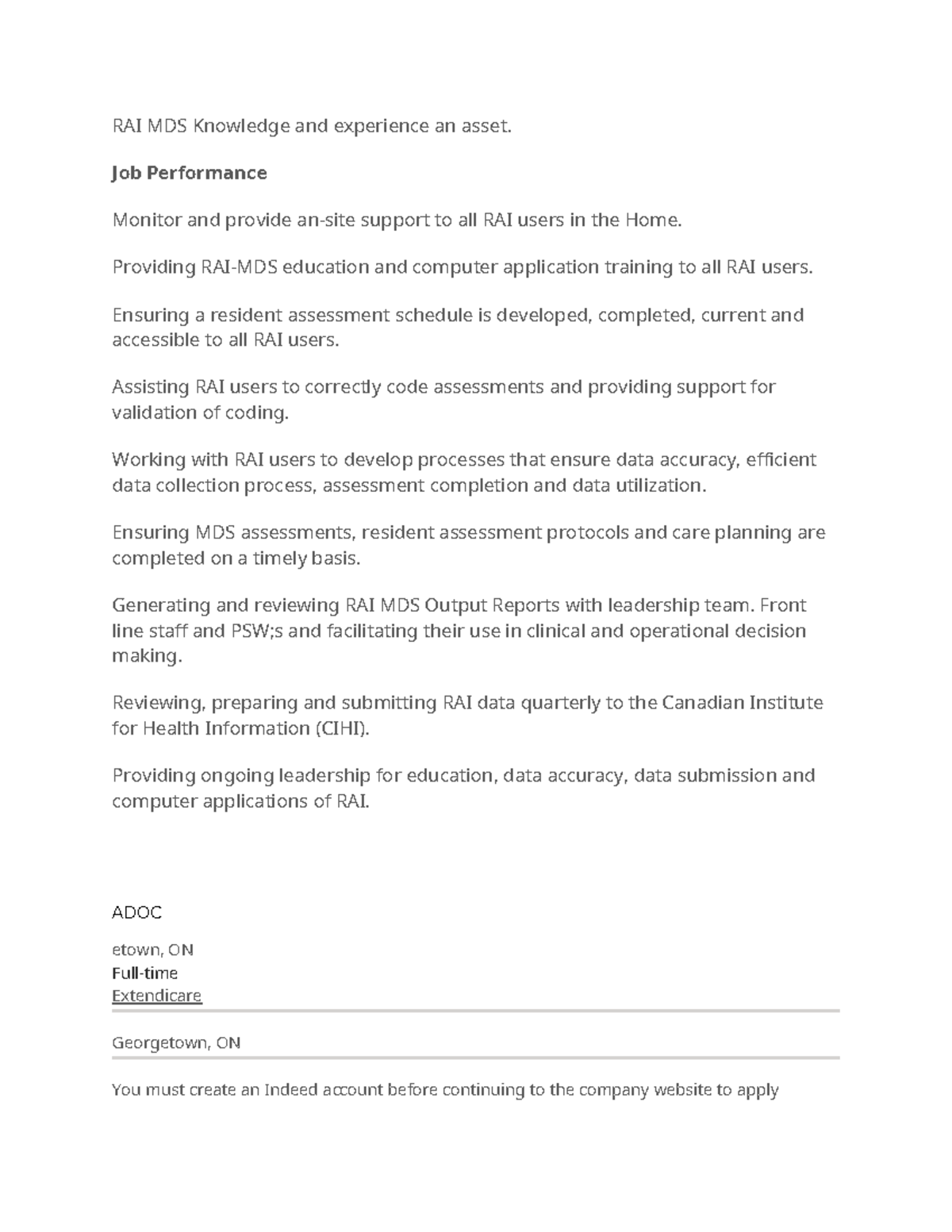 RAI MDS Knowledge and experience an asset - Job Performance Monitor and ...