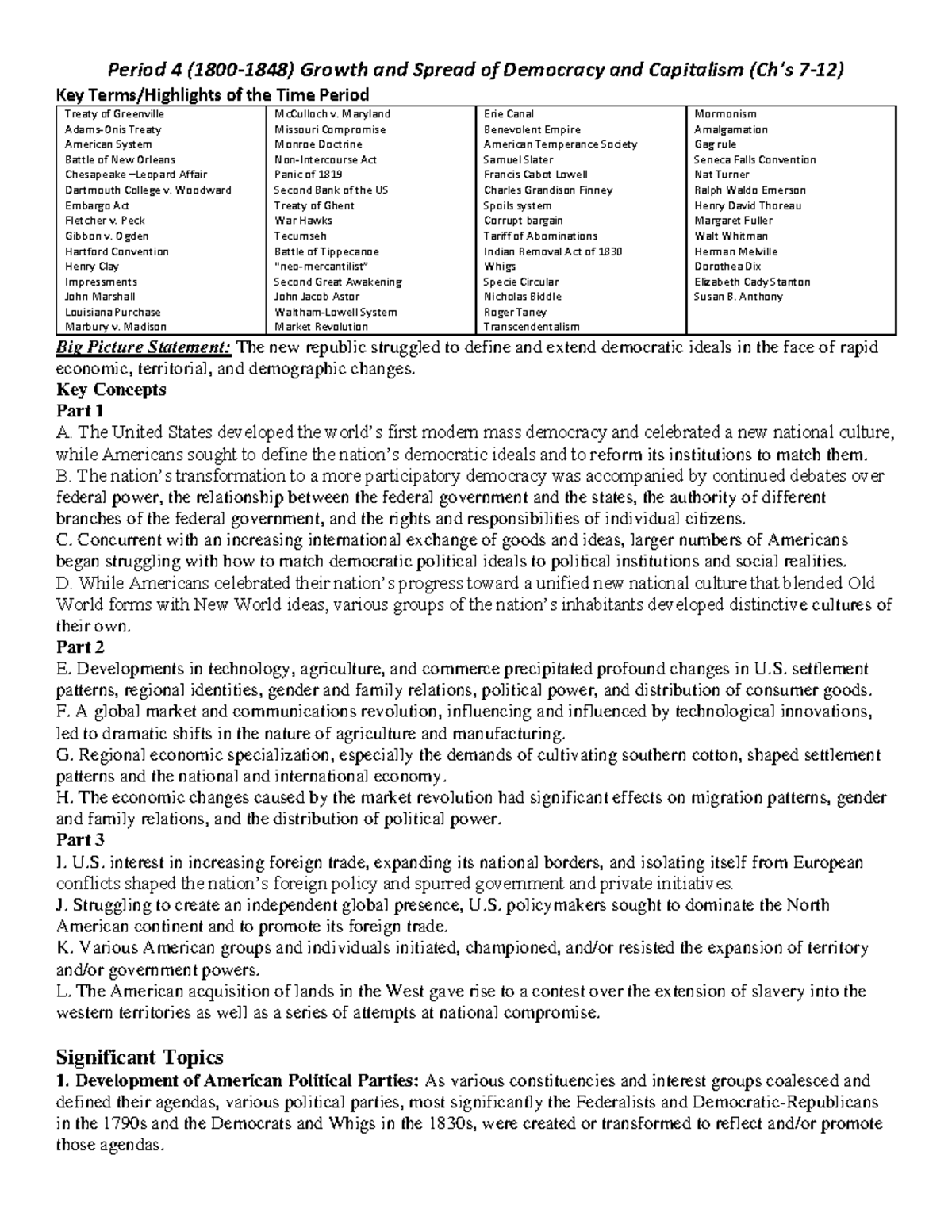 Period 4 Study Guide - Us history - Period 4 (1800-1848) Growth and ...