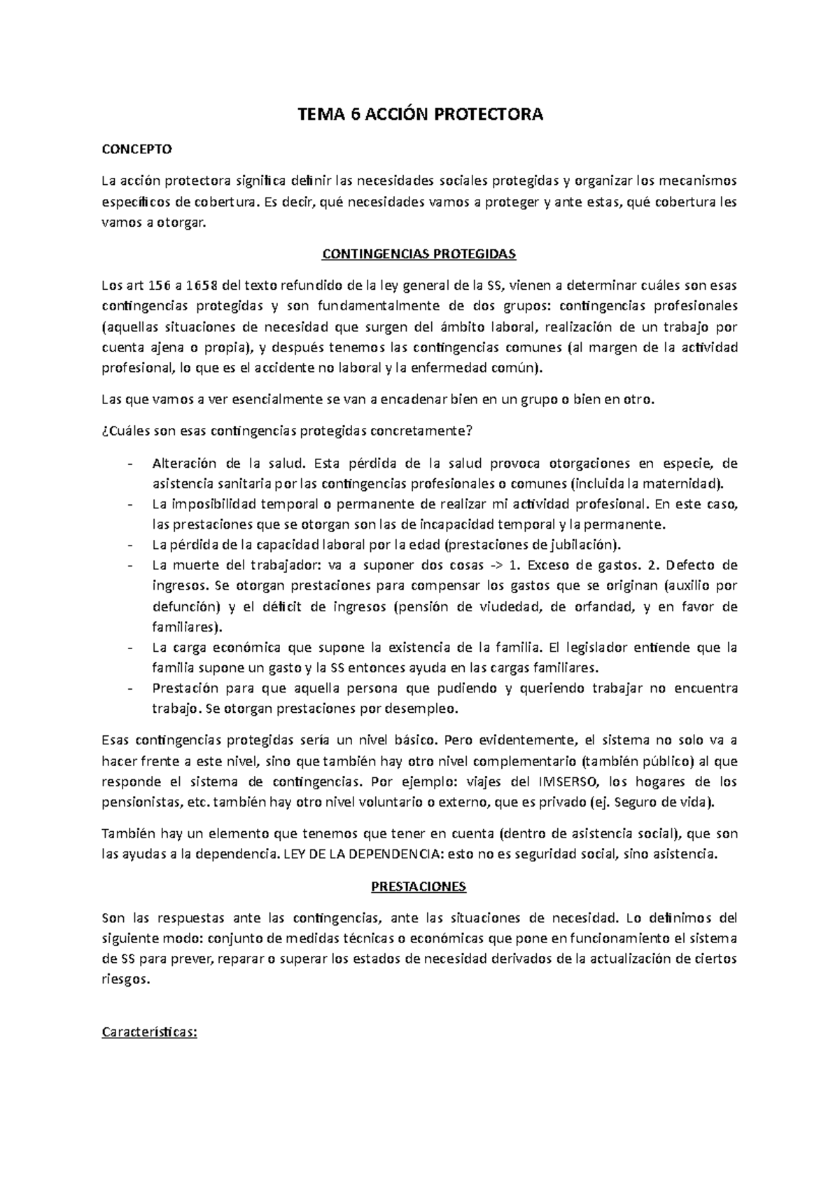 Tema 6 derecho seguridad social - TEMA 6 ACCIÓN PROTECTORA CONCEPTO La ...