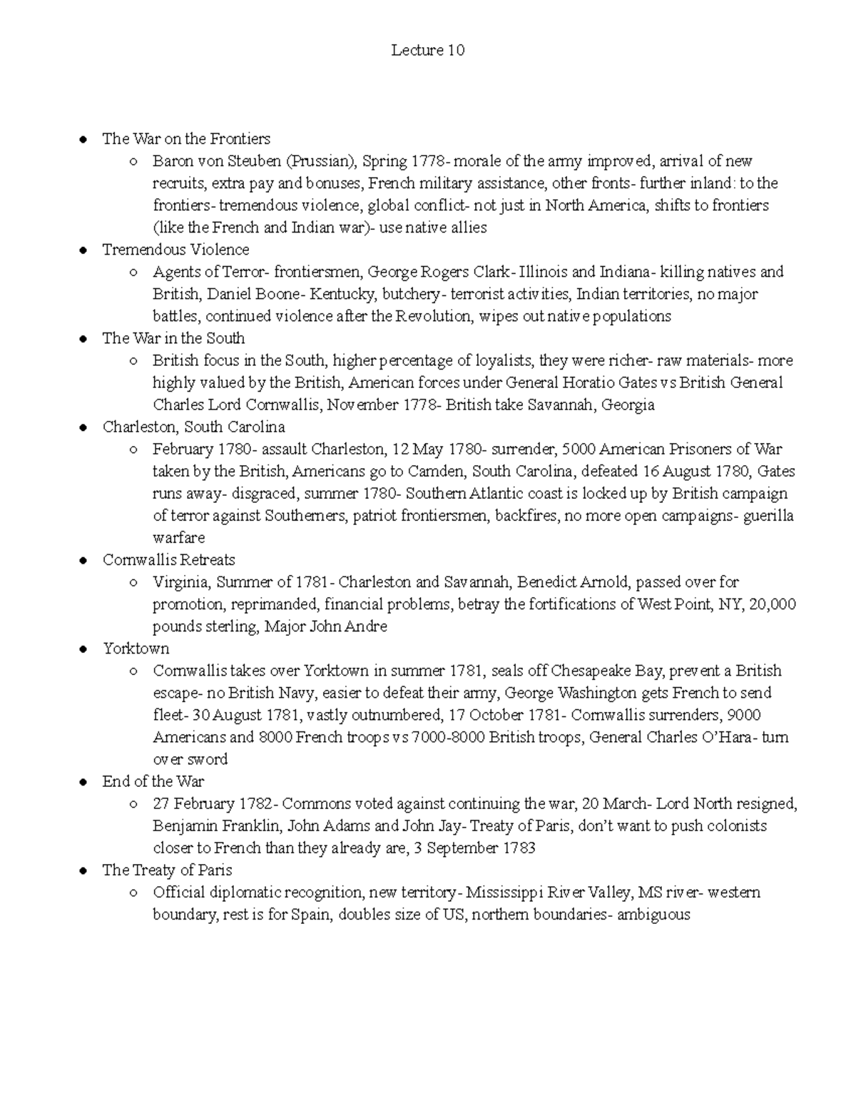 History 201 Doughty Lecture 10 Notes - Lecture 10 The War on the ...