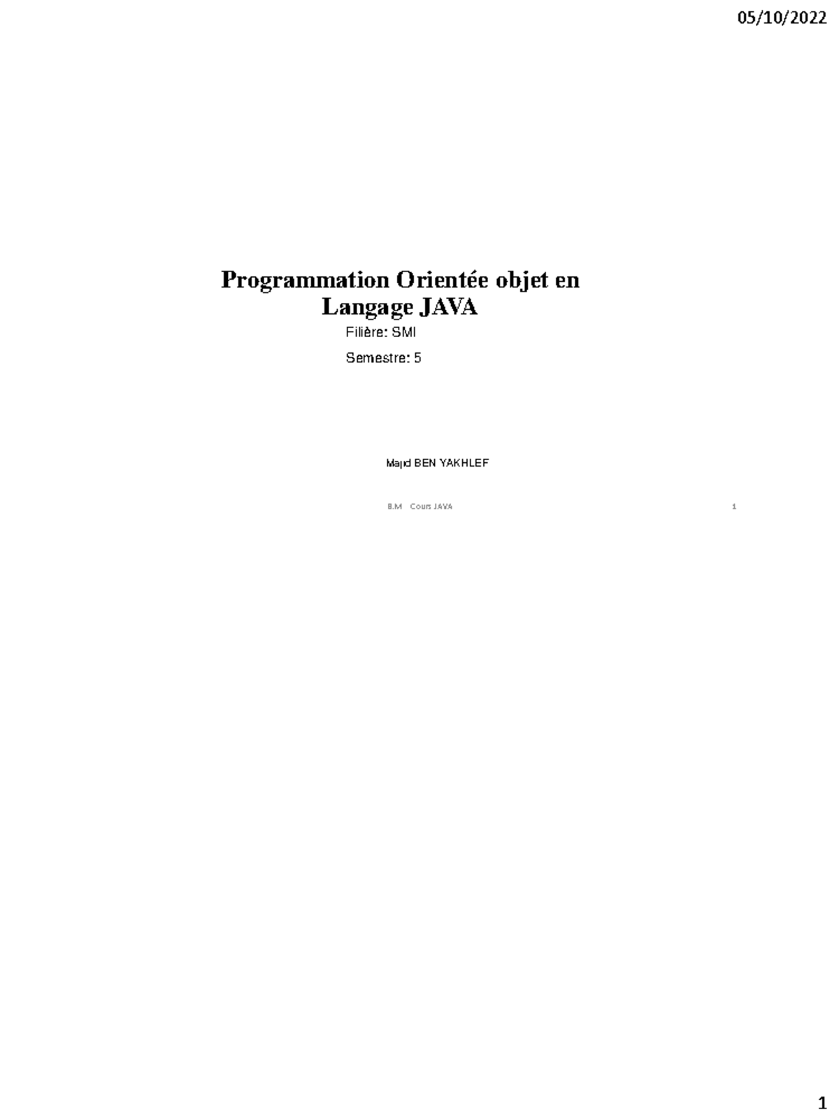 Prog Oo Java P1 2022 Java 1 Programmation Orientée Objet En Langage