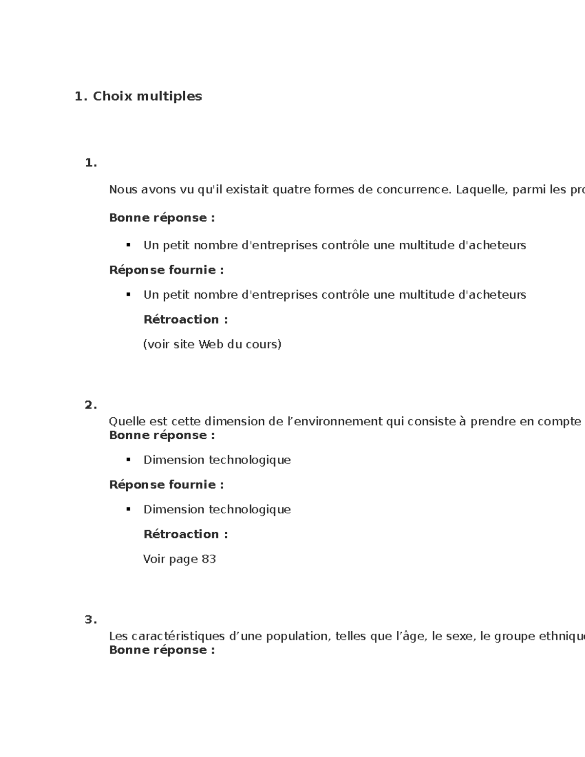 Réponses et questions quiz chapitre 3 - 1. Choix multiples 1. Nous ...