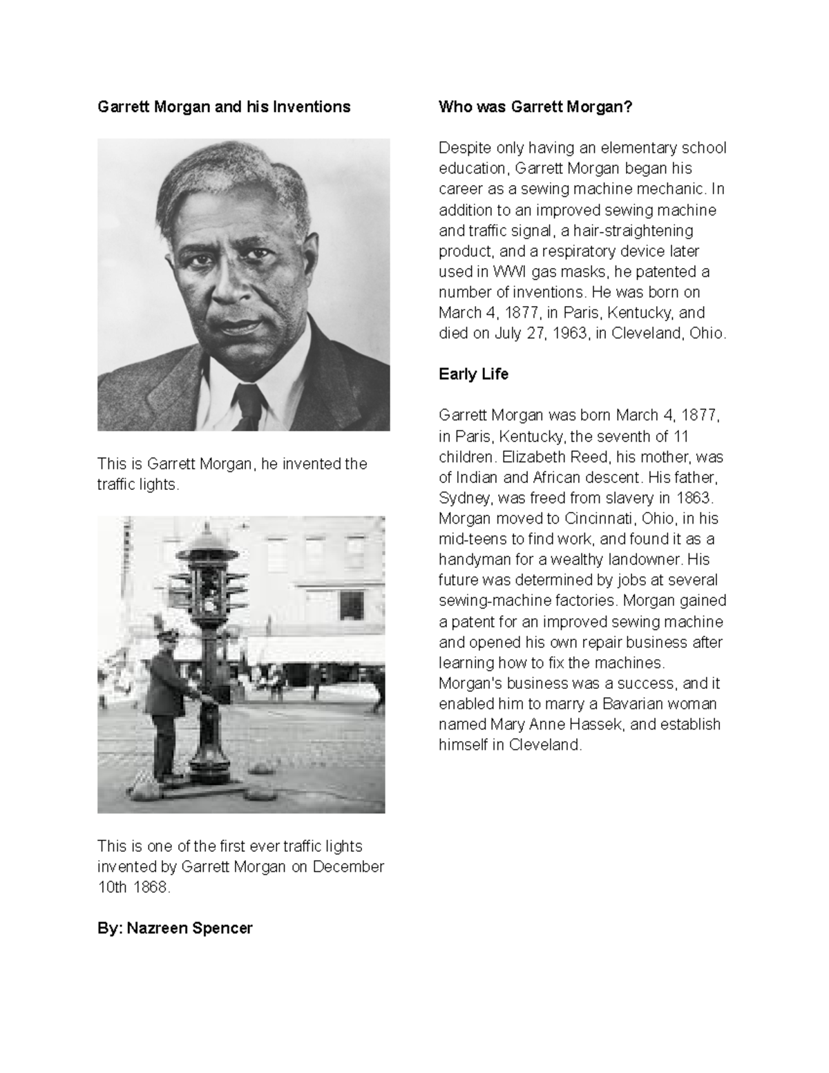 Nazreen Spencer - Black History Project - Garrett Morgan and his ...
