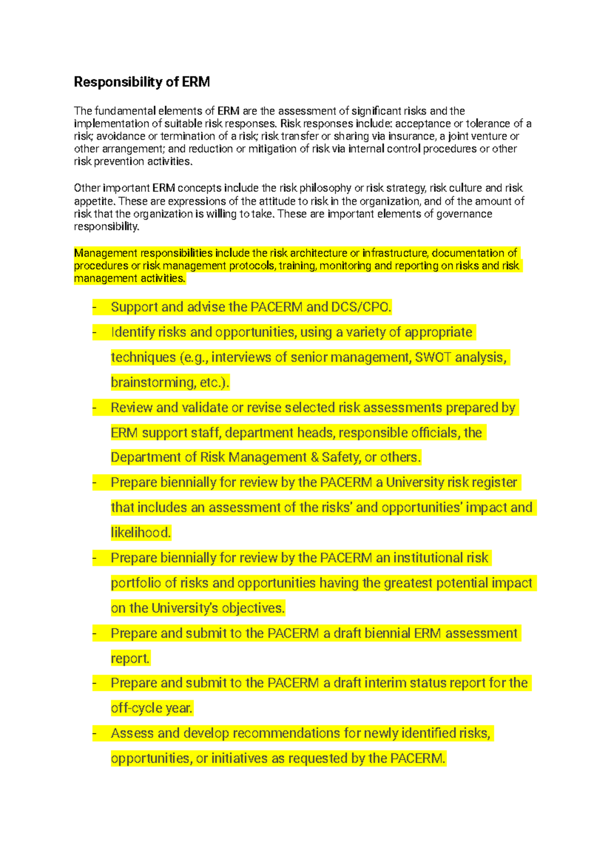 Responsibilities ERM - It the responsibilites of ERM - Responsibility ...