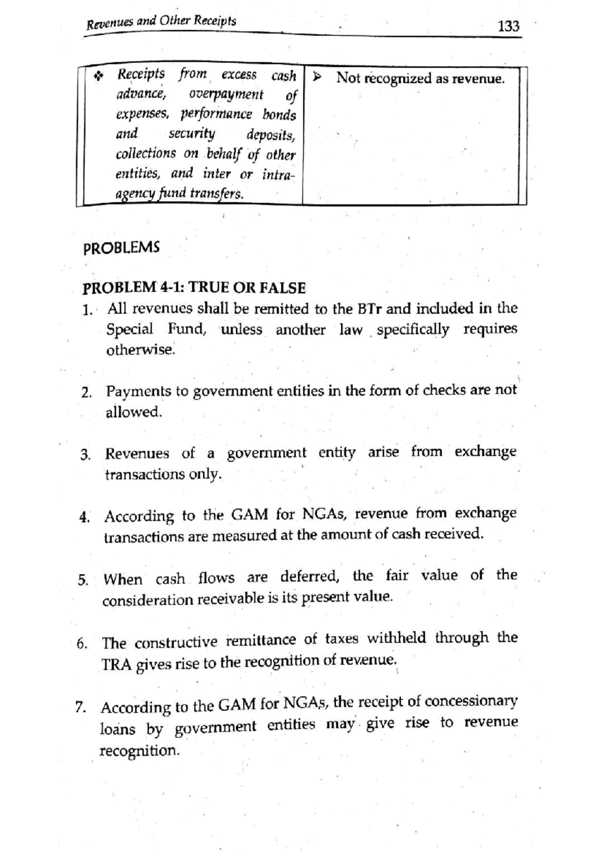 Chapter 4 Problems - Revenues and Other Receipts 133 Receipts from excess cash Not recognized as ...