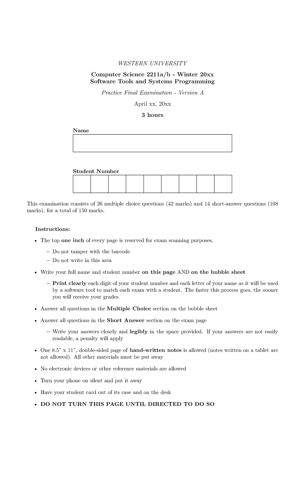 Practice Final-Solutions - WESTERN UNIVERSITY Computer Science 2211a/b - Winter 20xx Software ...