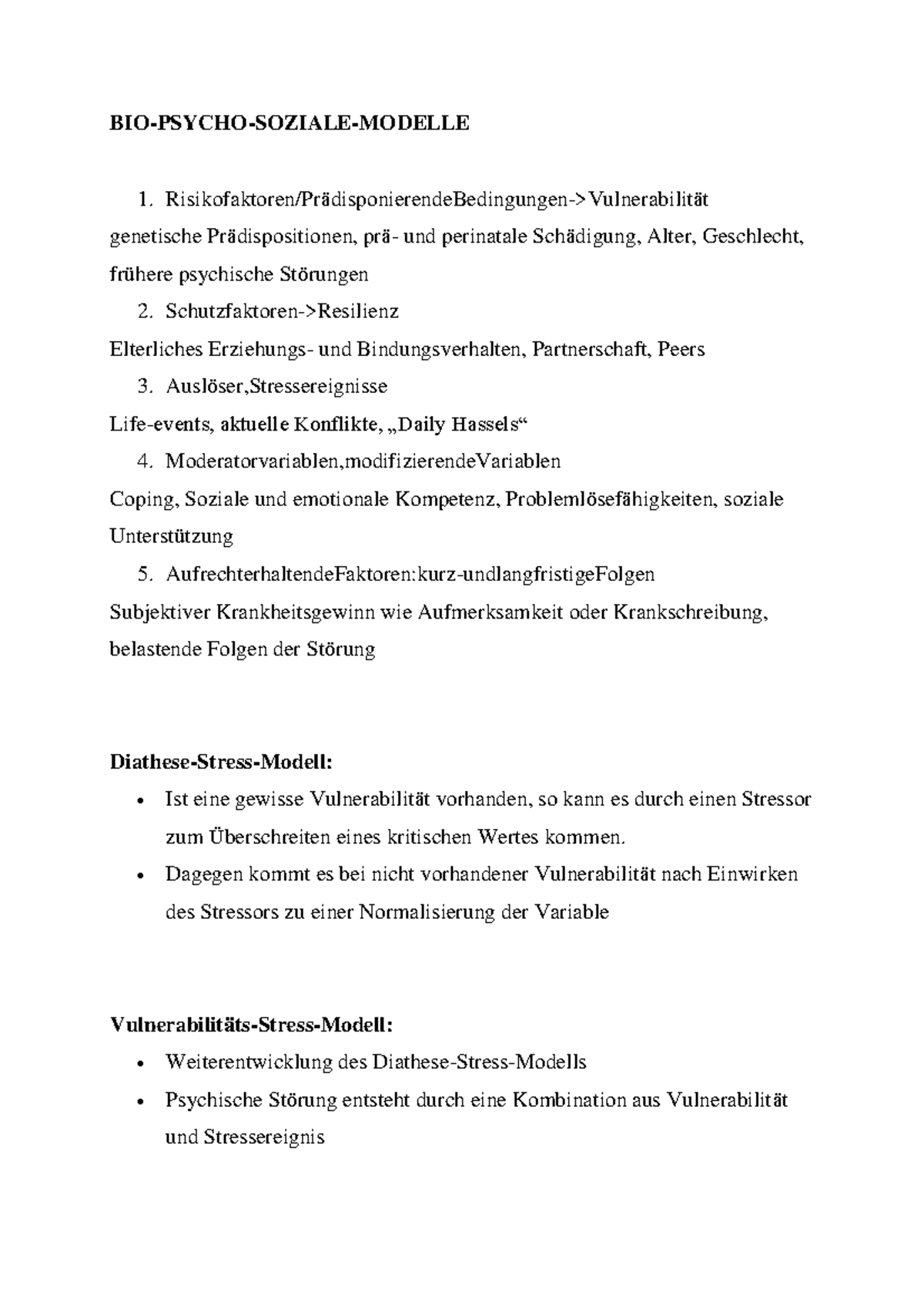 Bio psych. Modelle - BIO-PSYCHO-SOZIALE-MODELLE - Studocu