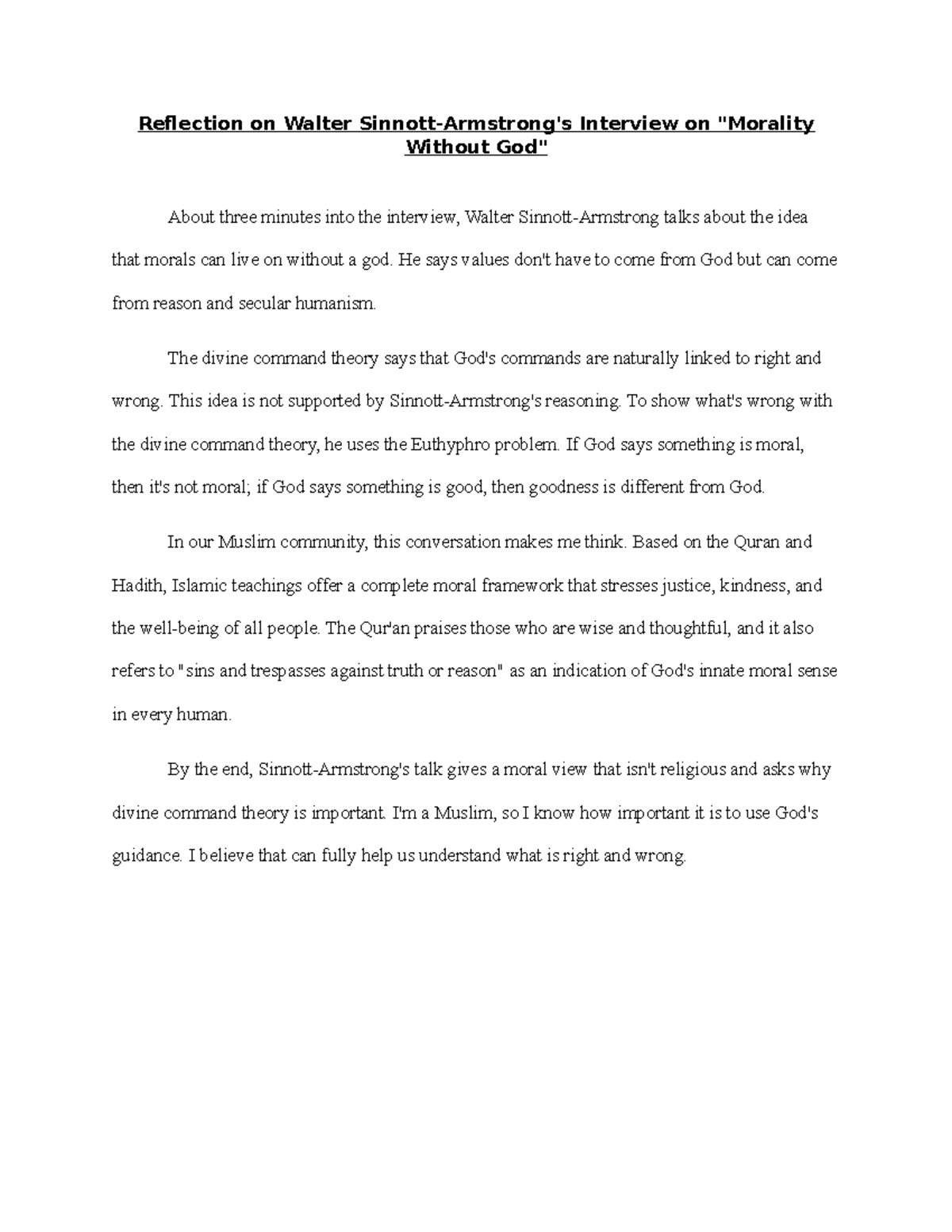 Reflection on Walter Sinnott - Reflection on Walter Sinnott-Armstrong's ...