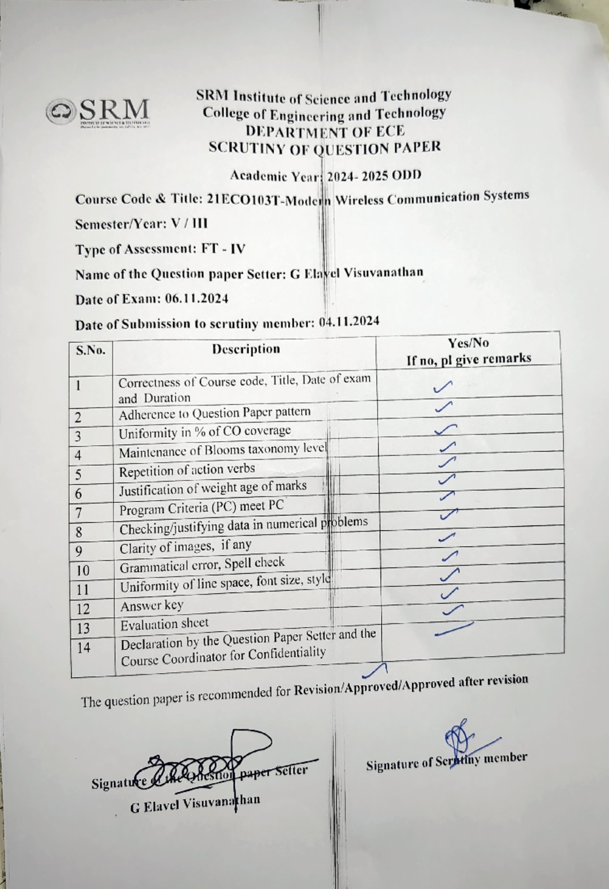 Set A Answer key - OSRM Course Code& Title: 21ECO103T-Moden Wireless Communication Systems INNnu ...