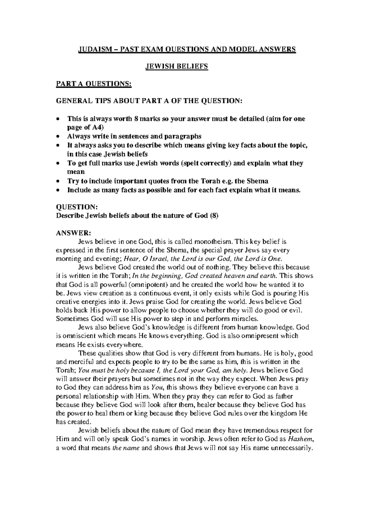 Judaismmodels - JUDAISM – PAST EXAM QUESTIONS AND MODEL ANSWERS JEWISH ...
