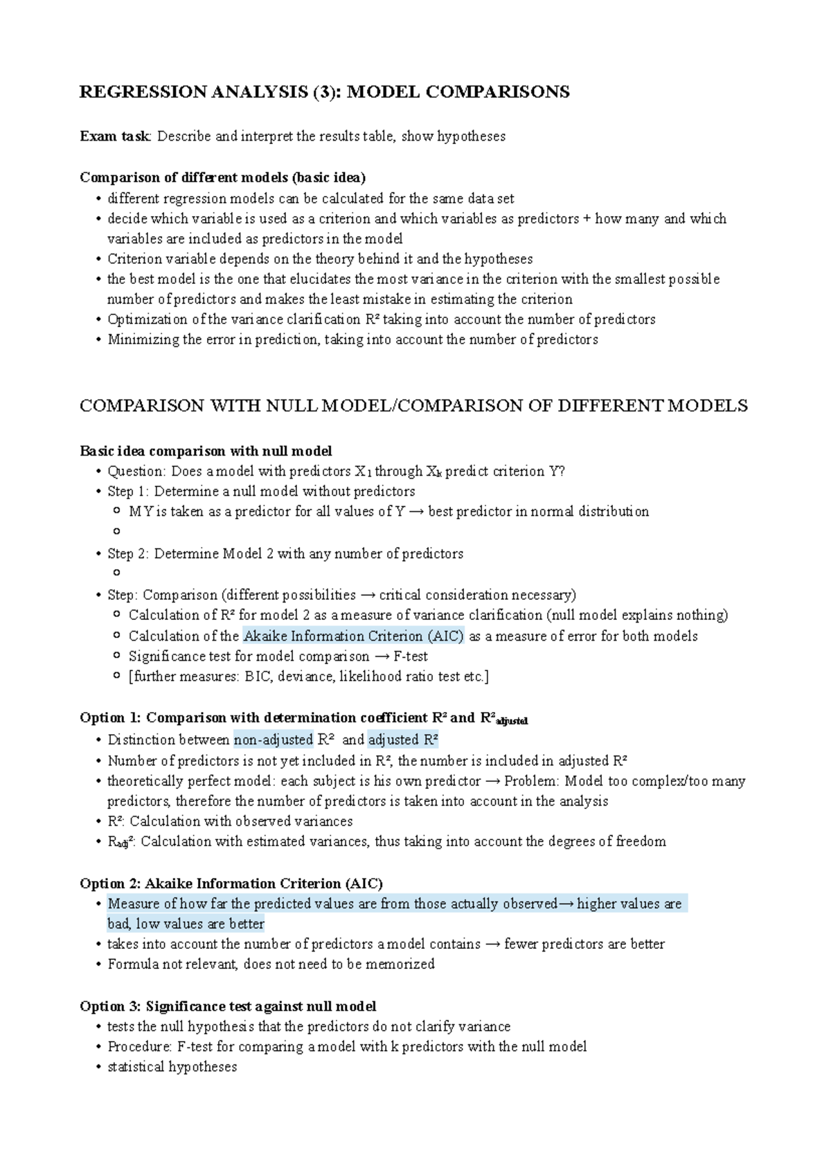Statistics summary 17: Model comparison - REGRESSION ANALYSIS (3 ...