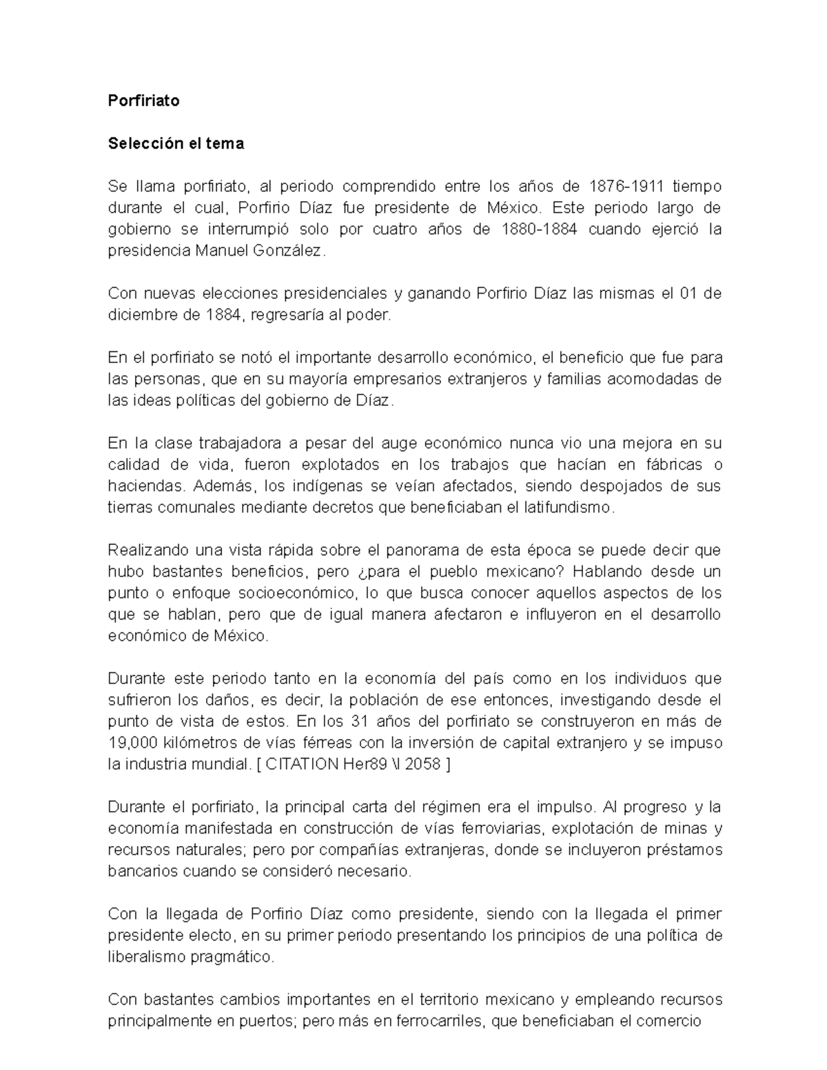 Porfiriato tema - Porfiriato Selección el tema Se llama porfiriato, al ...