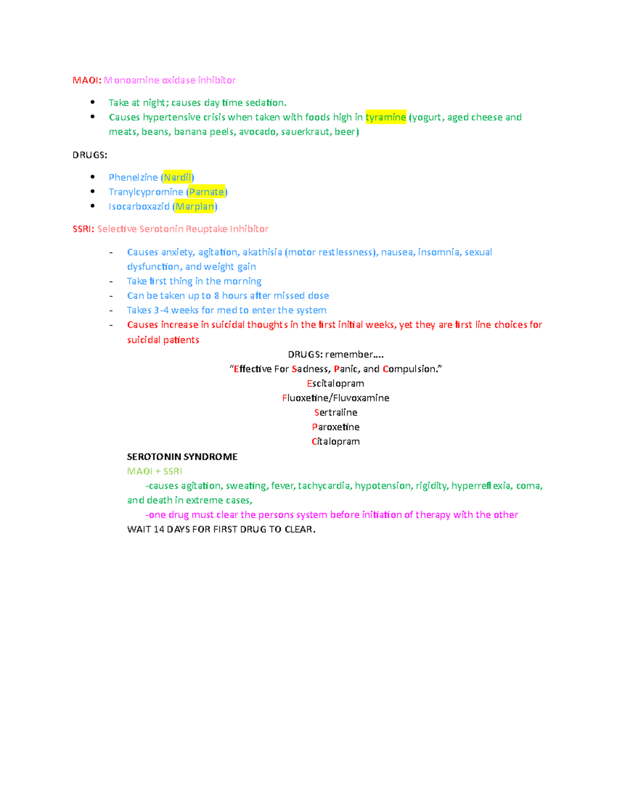 Maoi and ssri - maoi ssri - MAOI: Monoamine oxidase inhibitor Take at ...