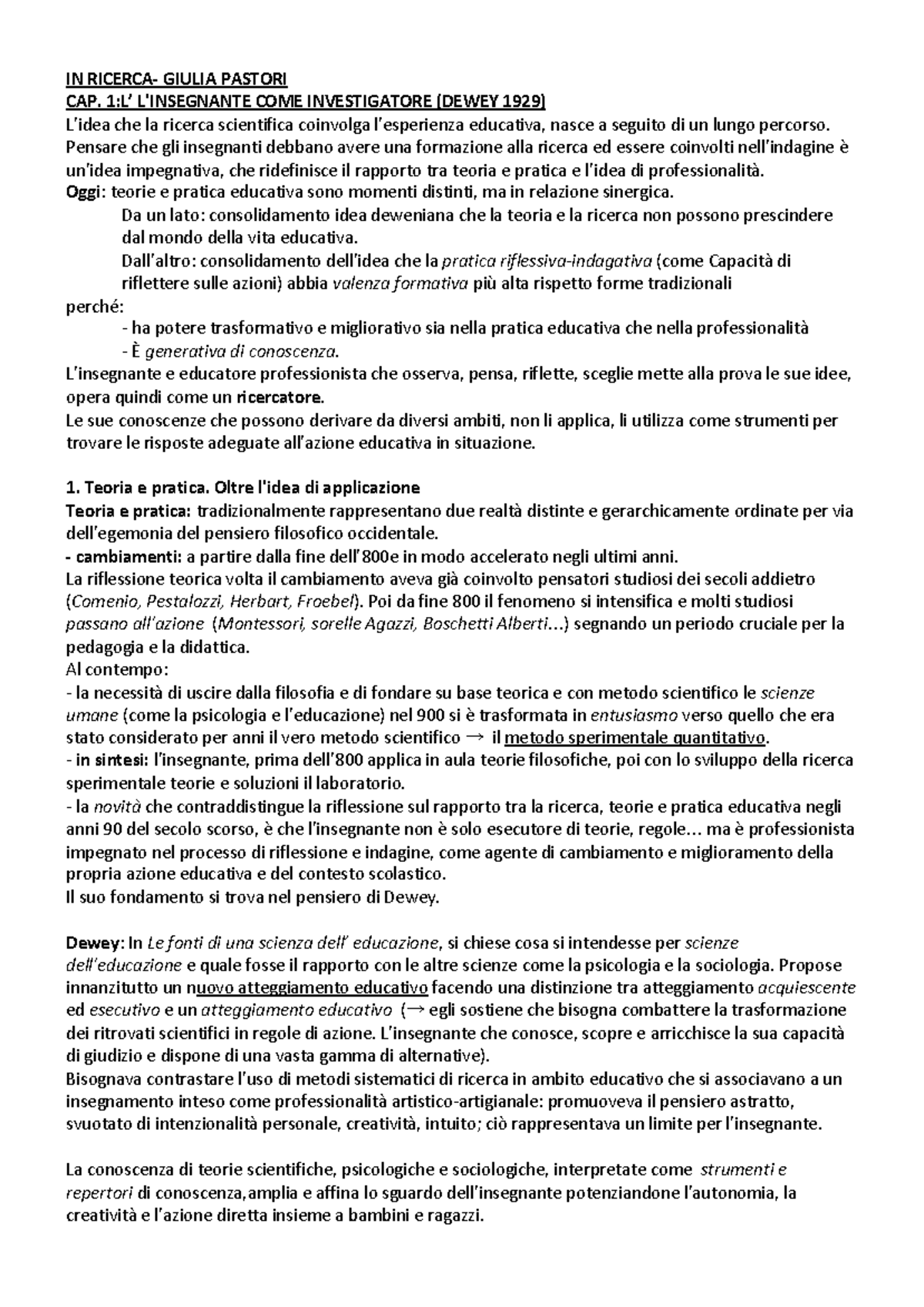IN Ricerca - IN RICERCA- GIULIA PASTORI CAP. 1:L’ L'INSEGNANTE COME ...
