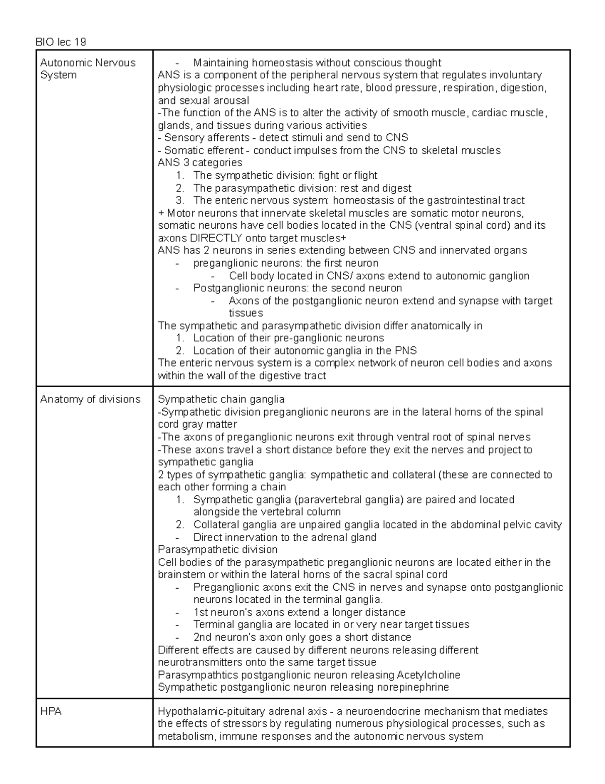 Autonomic Nervous System - BIO lec 19 Autonomic Nervous System ...