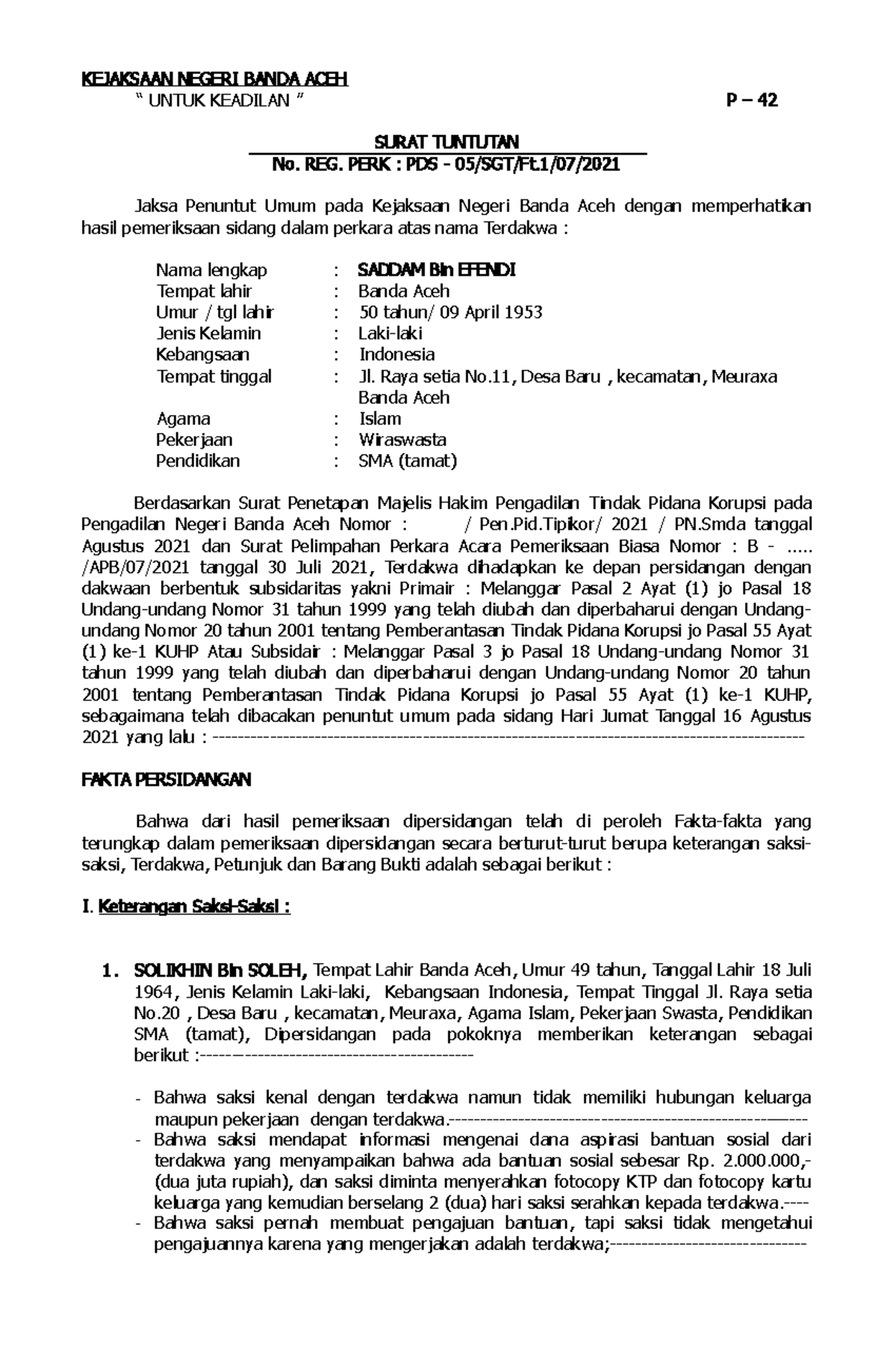 Tugas Contoh Pmbuatan Surat Tuntutan - KEJAKSAAN NEGERI BANDA ACEH ...