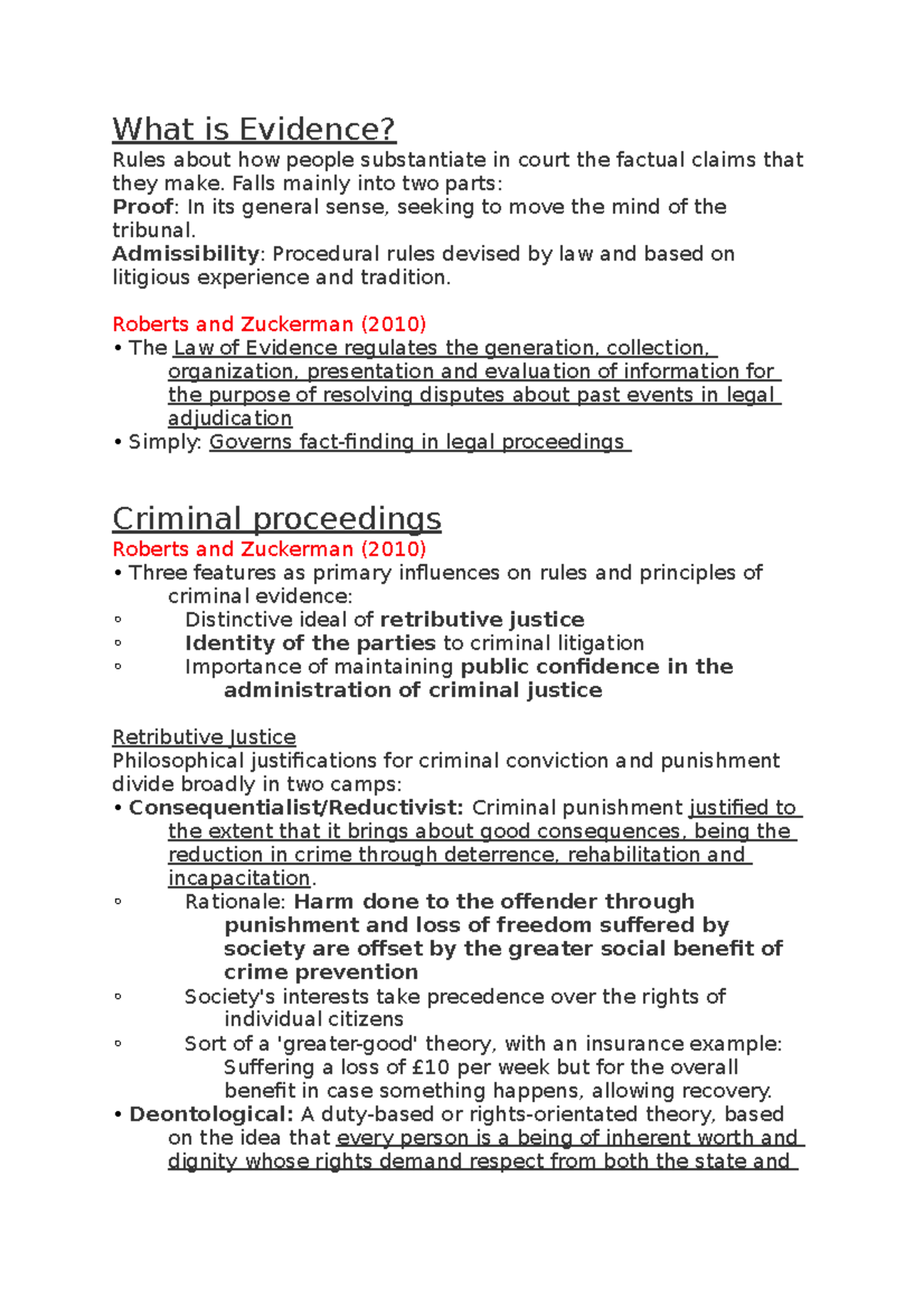 1 - Law of Evidence Lecture Notes prepared after lecture, book and ...