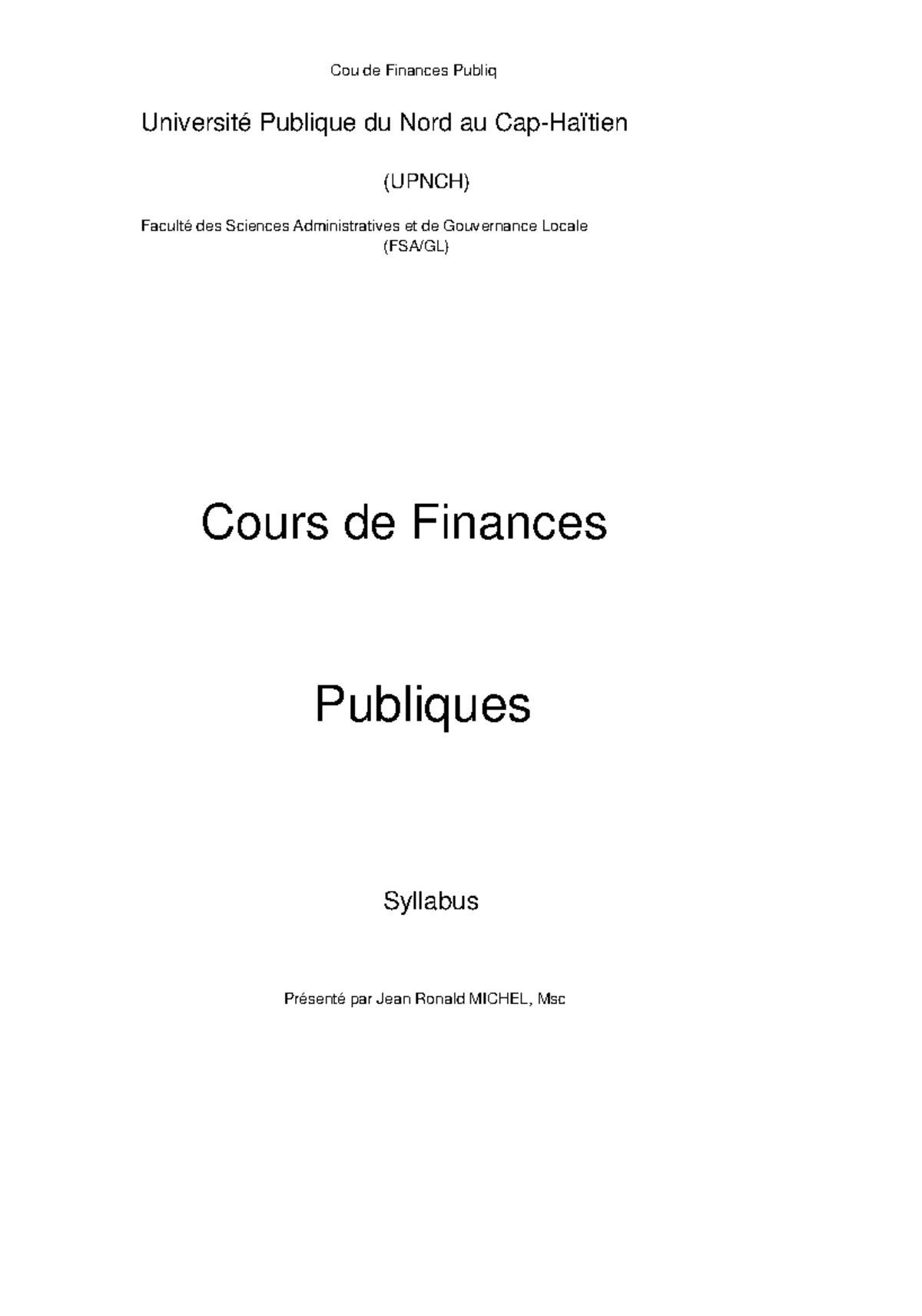Cours de finances publiques - Cou de Finances Publiq Université ...
