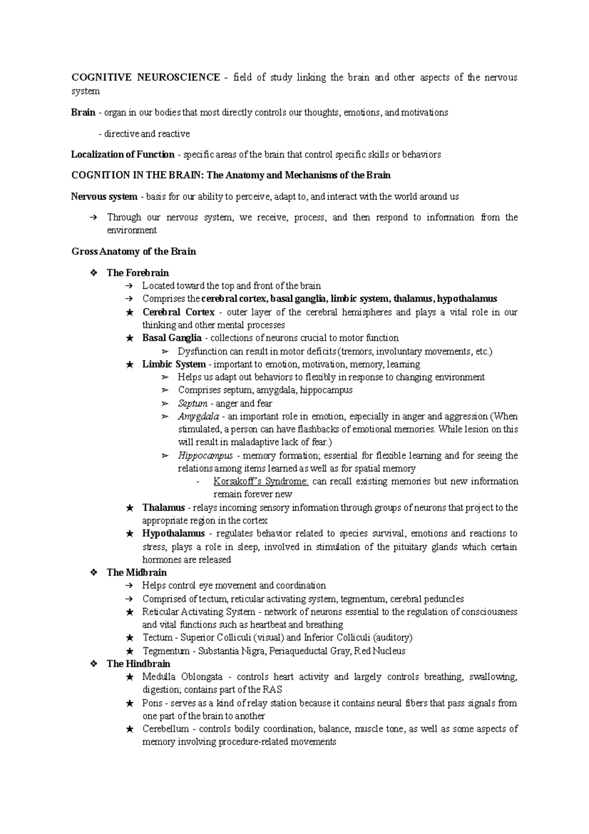 Ch-2 - Lecture notes 1 - COGNITIVE NEUROSCIENCE - field of study ...