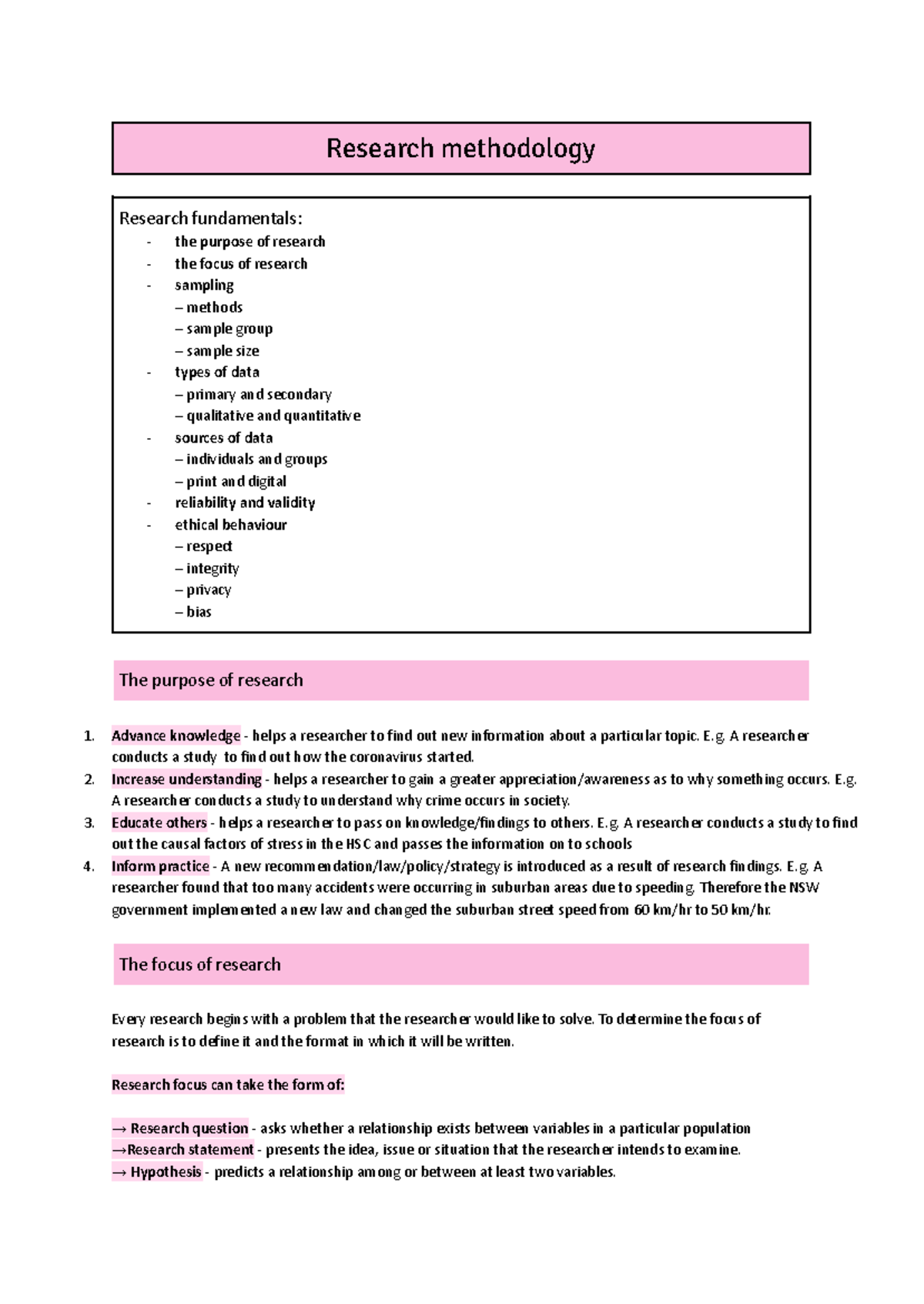 CAFS - Research Methodology - Research methodology Research fundamentals: - the purpose of ...