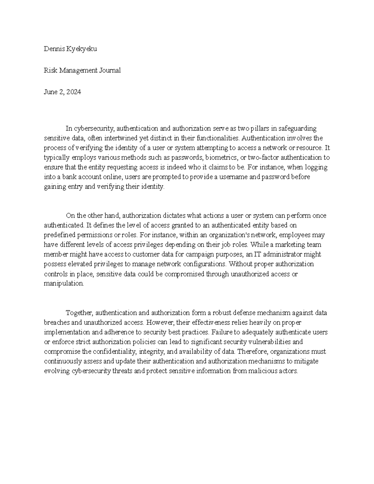 CYB 250 Module 5 Journal Assignment - Dennis Kyekyeku Risk Management ...