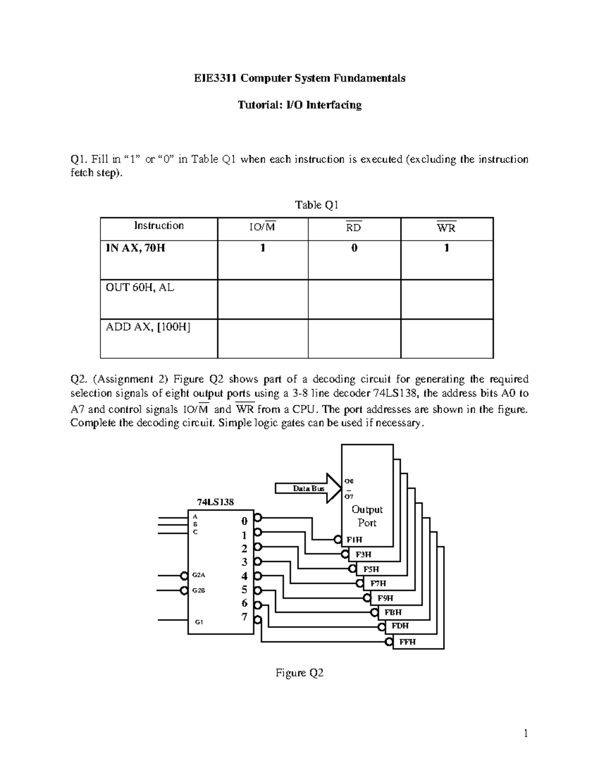 Eie3311 tut IO interfacing v1 - 1 EIE3311 Computer System Fundamentals Tutorial: I/O Interfacing ...