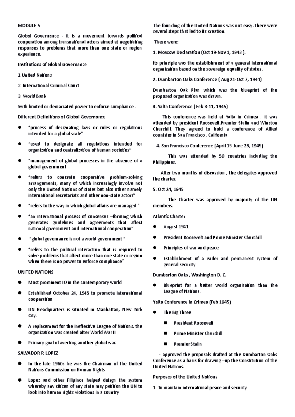 ZGE1102 BBC Module 5 Lecture Notes - MODULE 5 Global Governance - it is ...