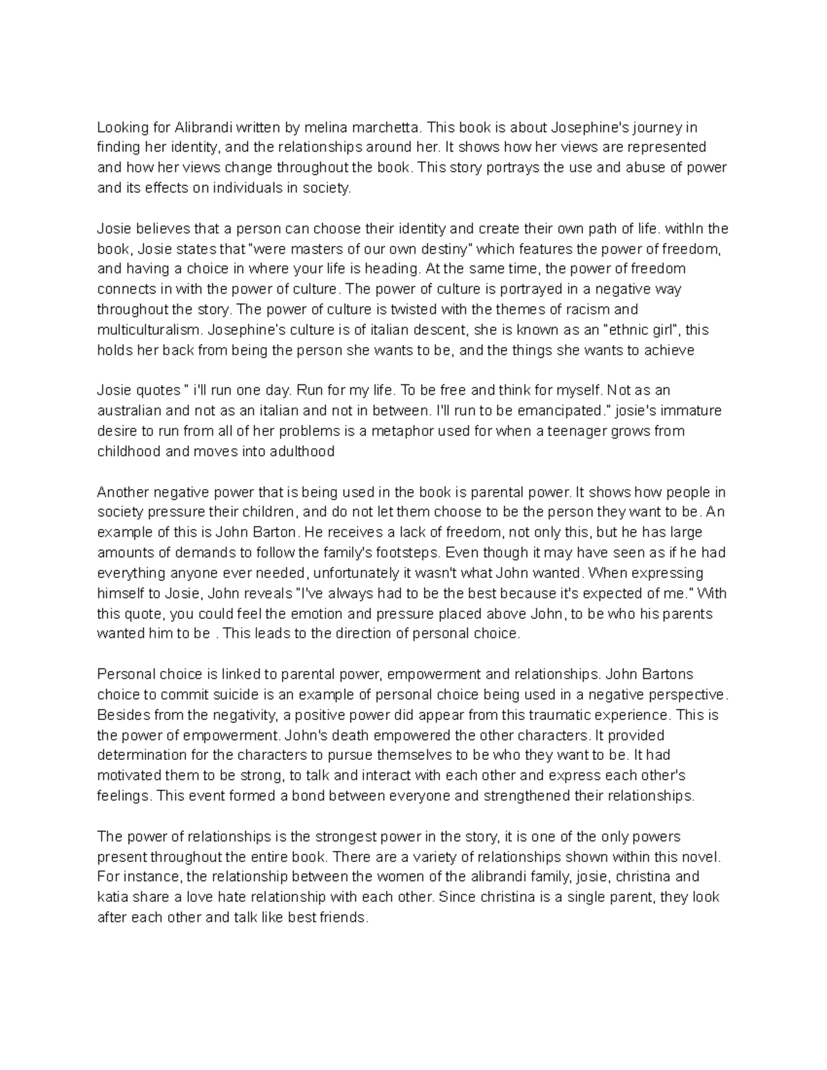 Essayyyy - looking for alibrandi - Looking for Alibrandi written by ...