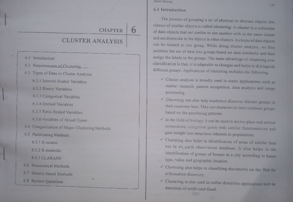 Data mining chap 6 - I I CHAPTER CLUSTER ANALYSIS 6 Introduction 6 ...